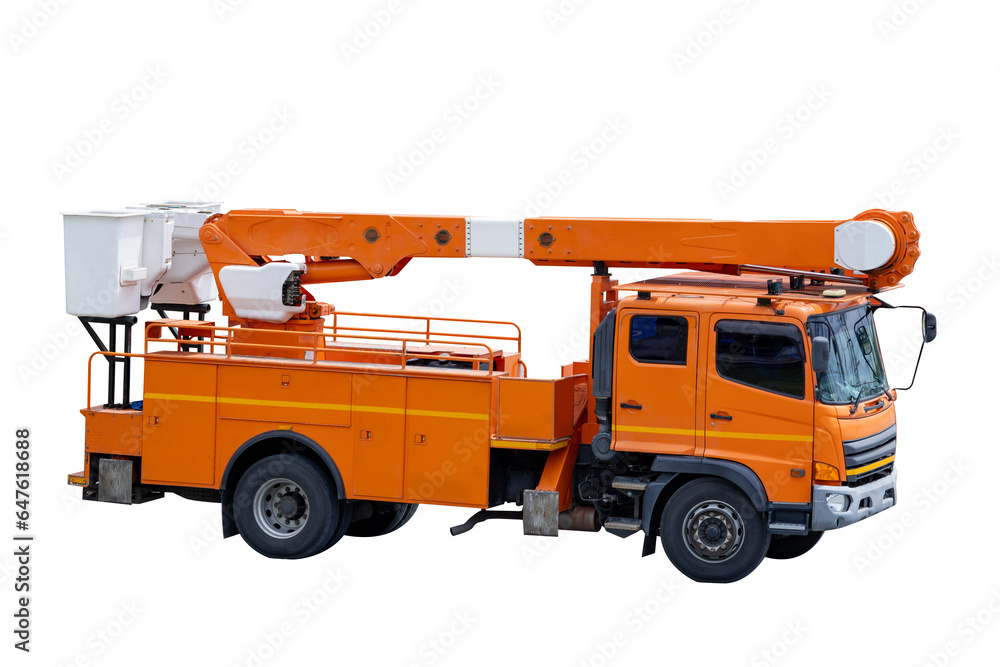 car with autotower with platform. Mobile machine for construction and ...