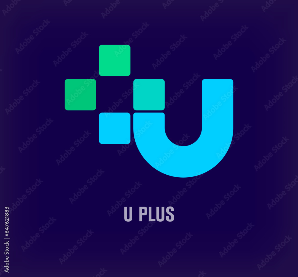 Plus sign and letter u plus combination idea logo. Unique color ...