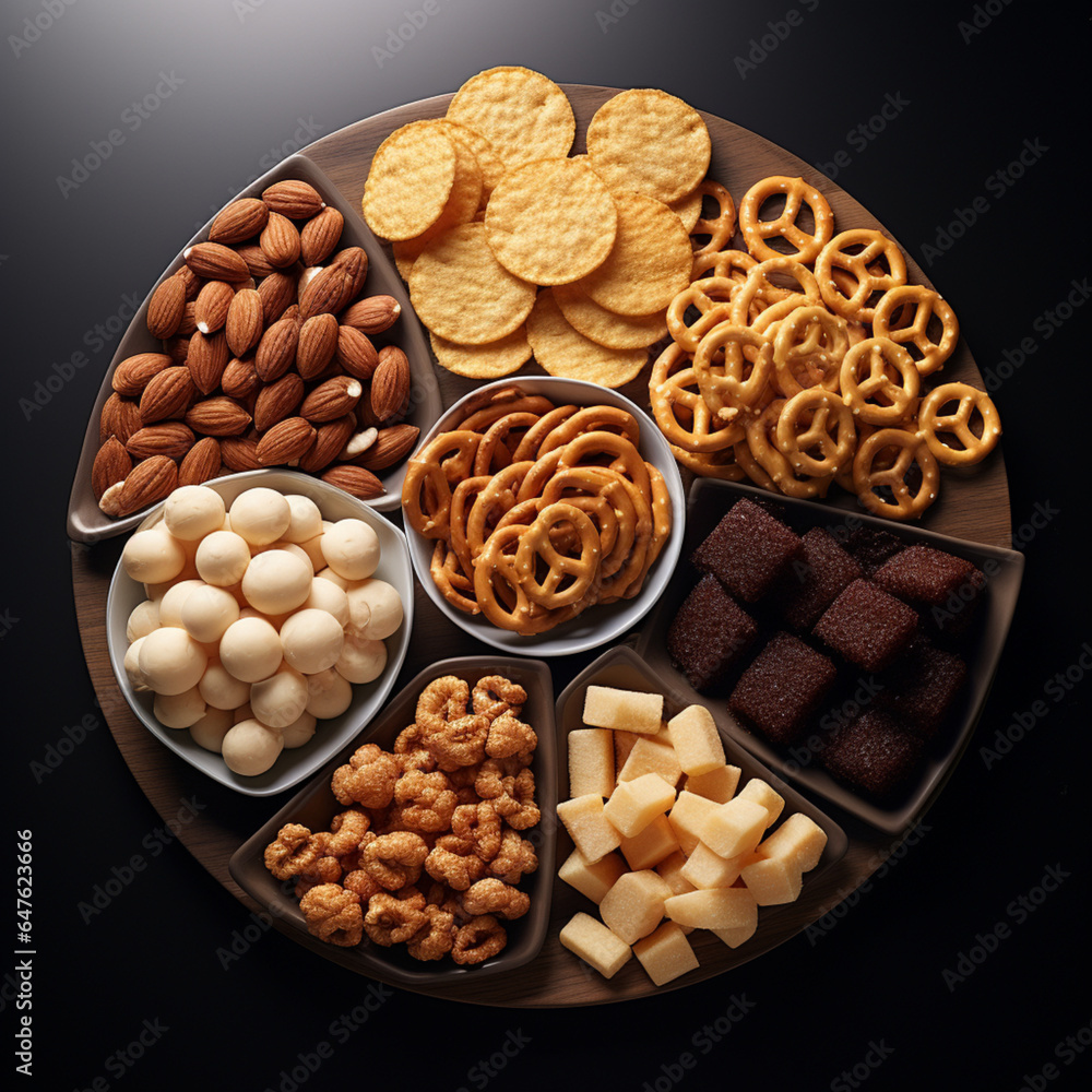Fotografia de plato con diferentes snacks, galletitas y productos para ...