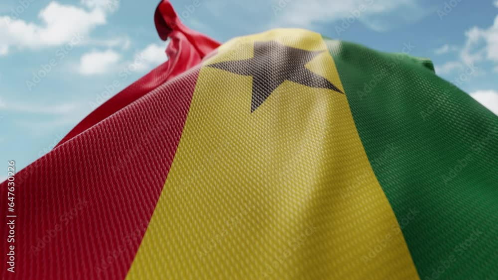 Wavy flag of Ghana blowing in the wind in slow motion. Waving colorful ...