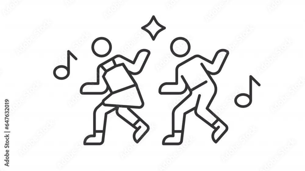 Black simple thin line animation of people dancing, HD video with ...