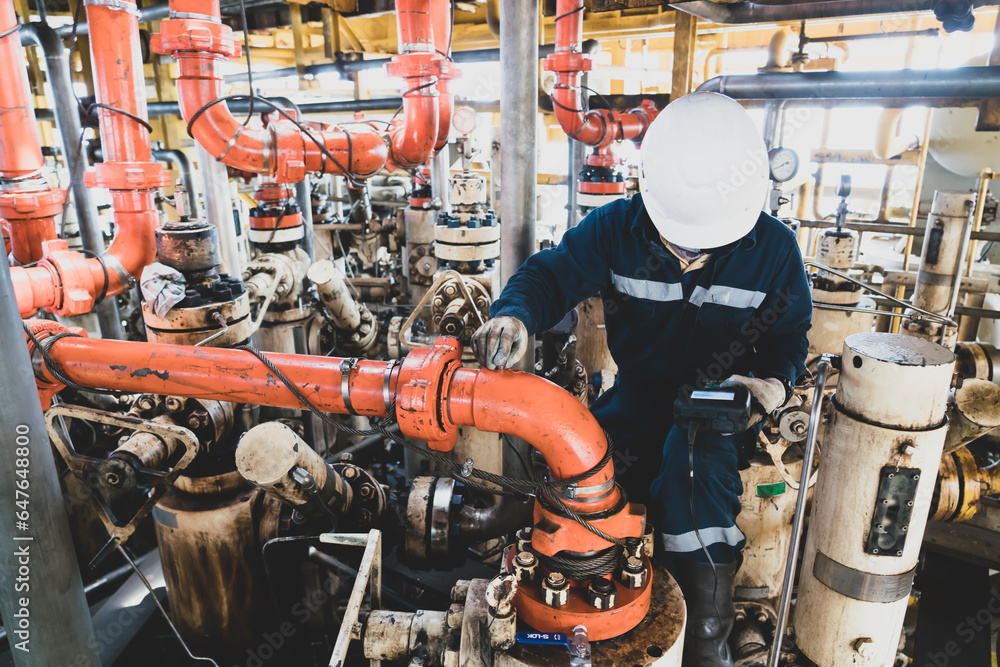 Poster Non-destructive testing technicians are checking the thickness ...