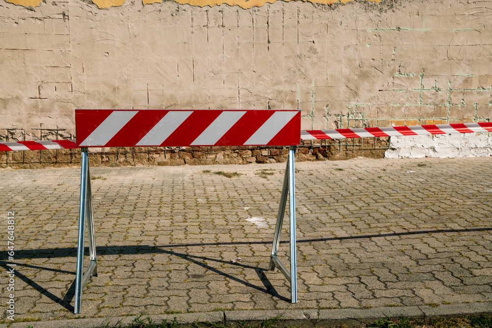 high visibility construction site signs, representation of the start of ...