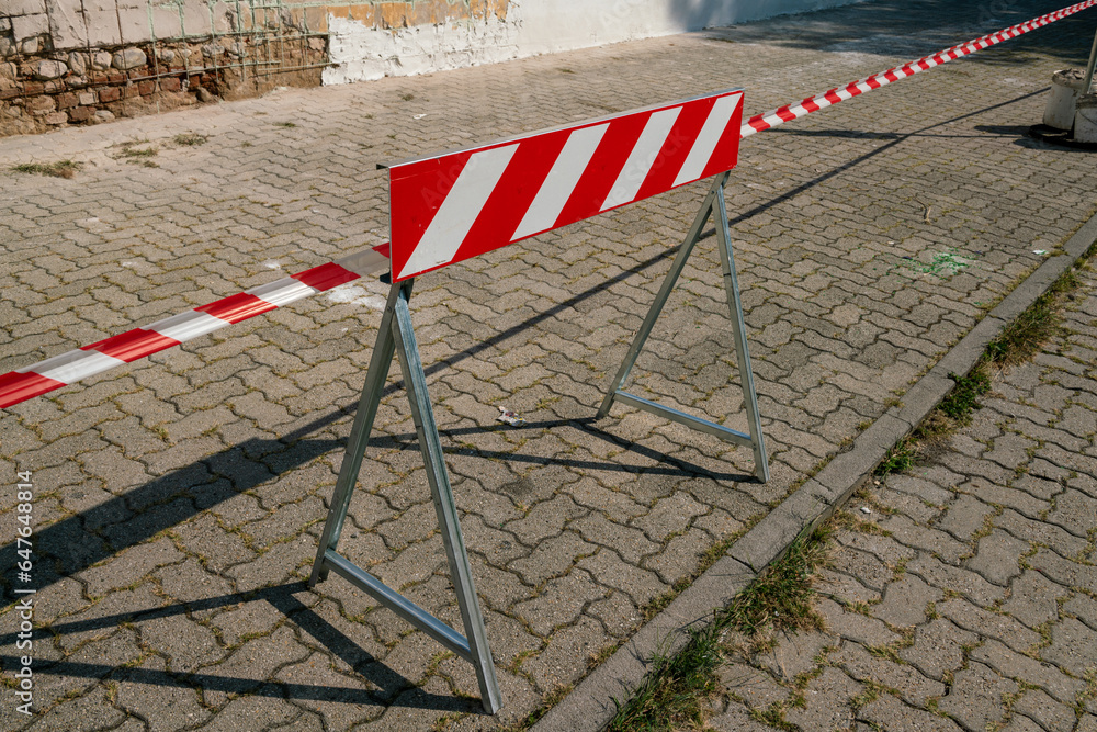 high visibility construction site signs, representation of the start of ...