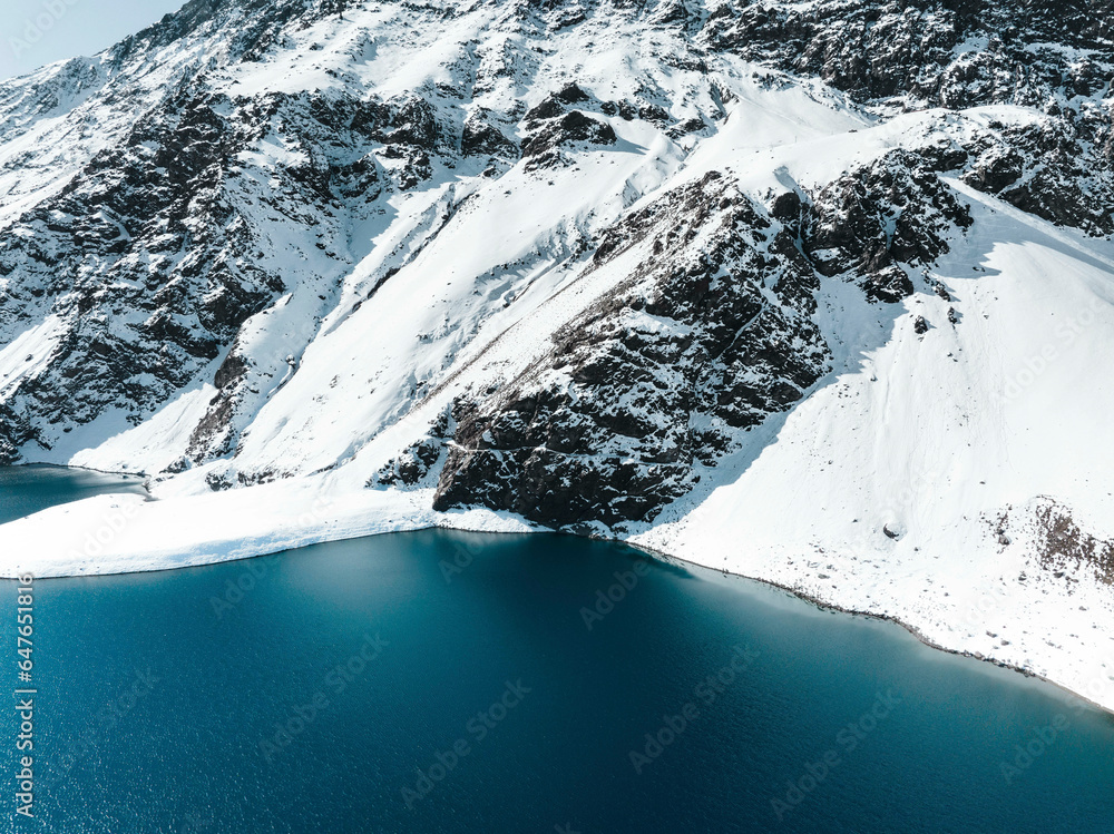Aerial Panoramic View Of The Snowing Mountains Surrounding Laguna Del ...