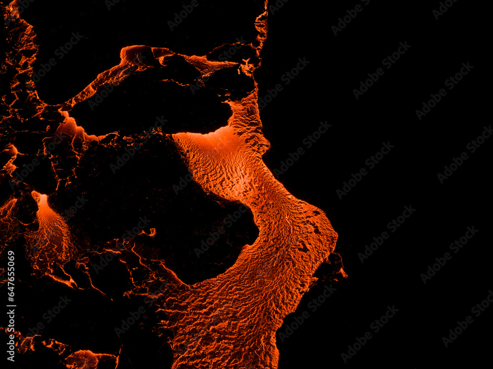 Aerial view of Litli-Hrutur (Little Ram) Volcano during an eruption on ...