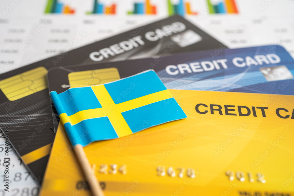 Credit card model with Sweden flag, financial investment economy ...