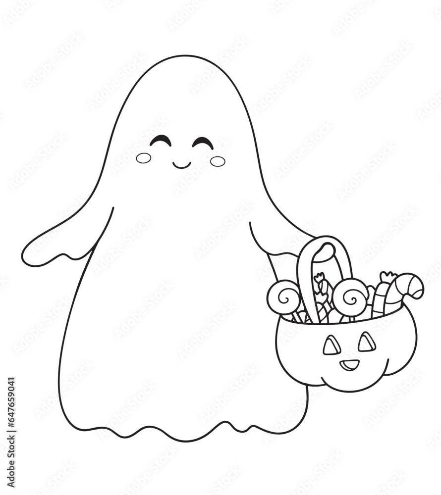 Halloween coloring page for kids. Trick or Treat. Ghost with sweets ...