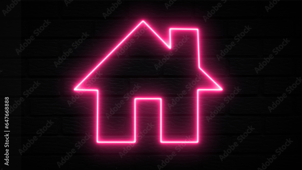 Glowing purple neon home icon, shiny symbol. Glowing effect signboard ...