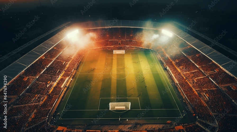 full view of a stadium during a soccer championship match. Teams in ...