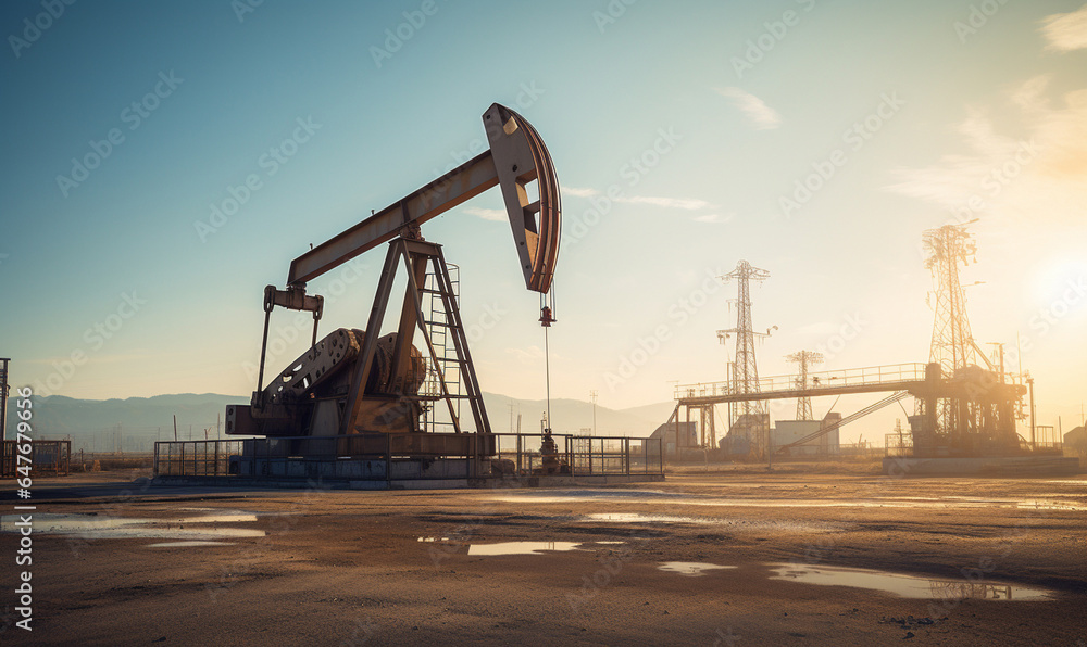 Offshore Oil station drilling rig and Oil production under sun Stock ...