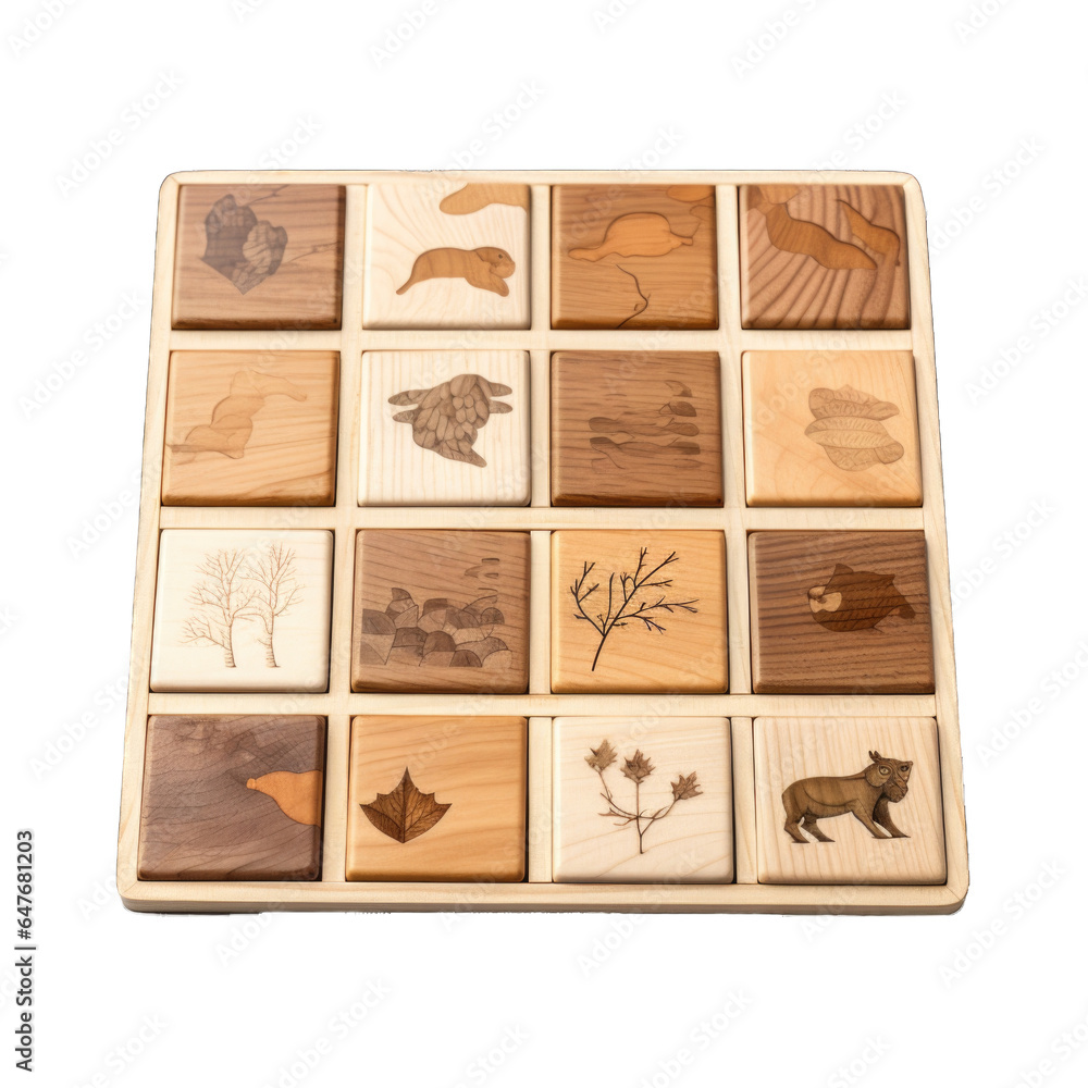 Wooden memory matching game, wooden toy isolated on transparent ...
