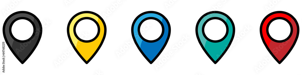 Location pointer icon set. Map pins set. Location symbols collection ...