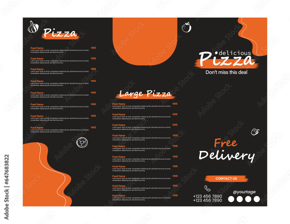 Pizza menu and price list brochure design template Stock Vector | Adobe ...