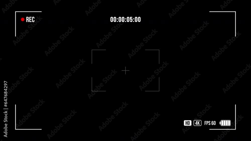 Camera recording screen overlay on black background,. Camera recording ...