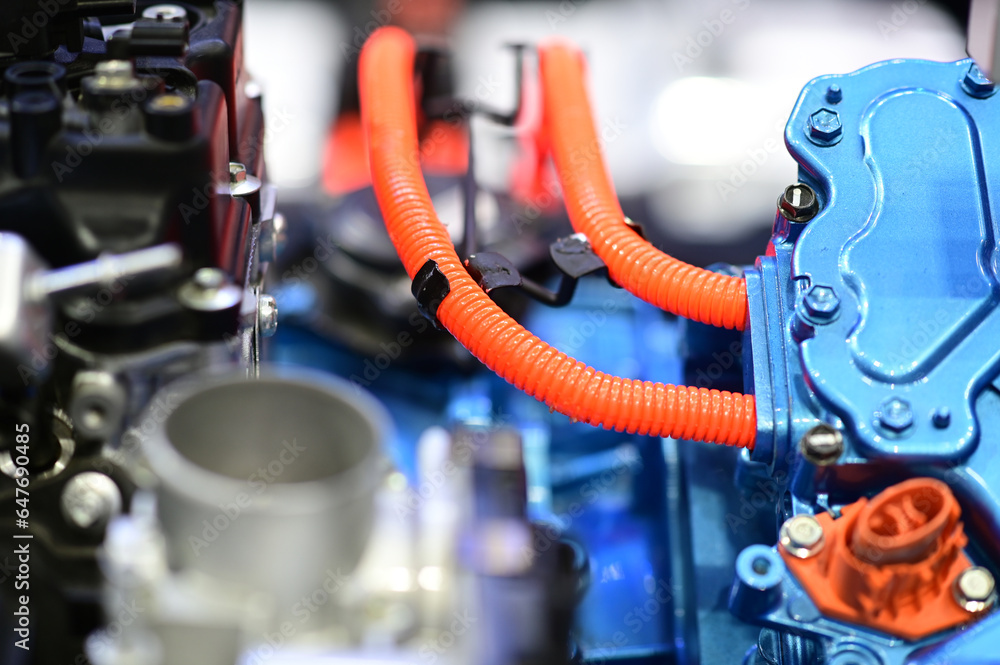 Electric car engine. Use electricity to drive. The piston cylinder ...