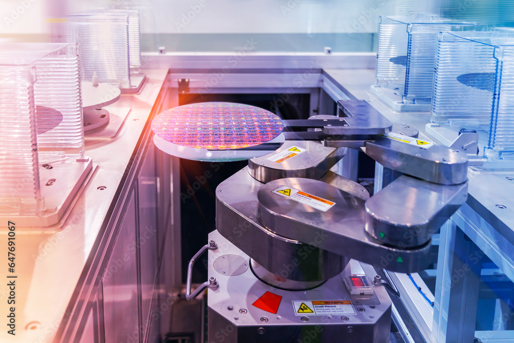 Silicon Wafers And Microcircuits With Automation System Control Application On Automate Robot