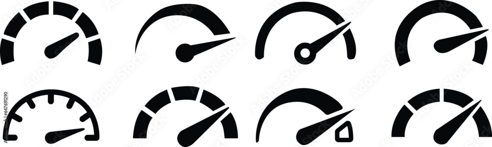 set of Speedometer, gauge meter icons. scale, level of performance ...