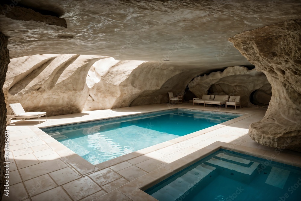 interior cave design. ai generate illustration. swimming pool concept ...
