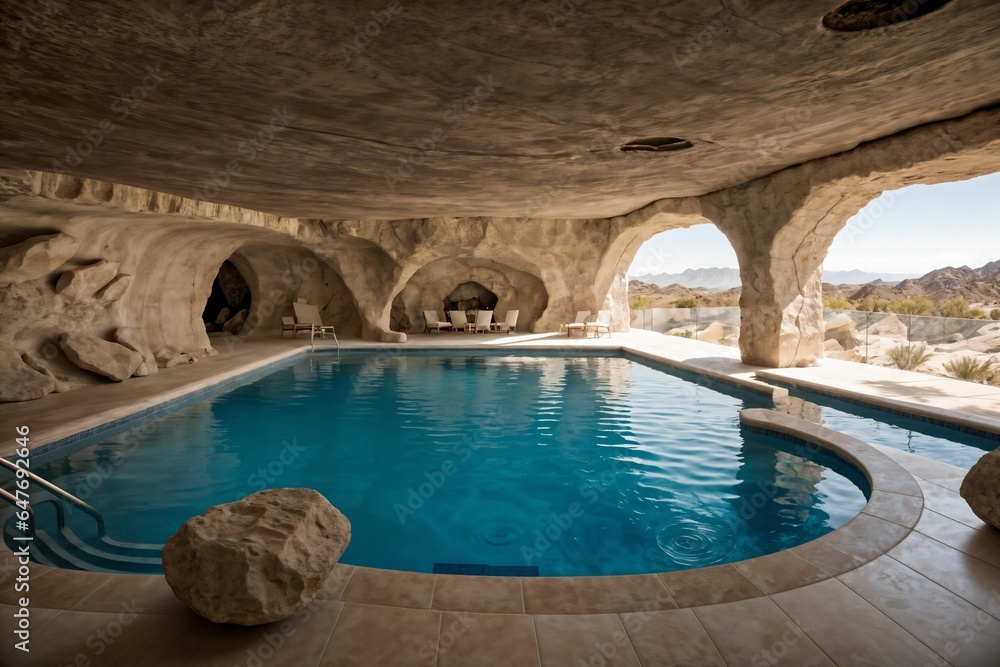 interior cave design. ai generate illustration. swimming pool concept ...
