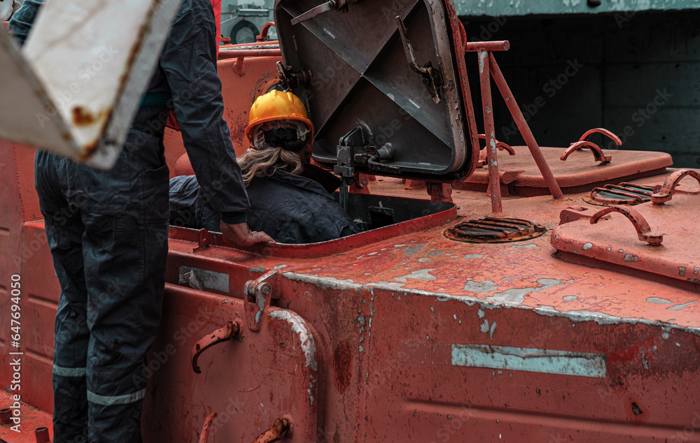 old rusty ship lifeboat, resque training stcw on vessel, seafarer ...