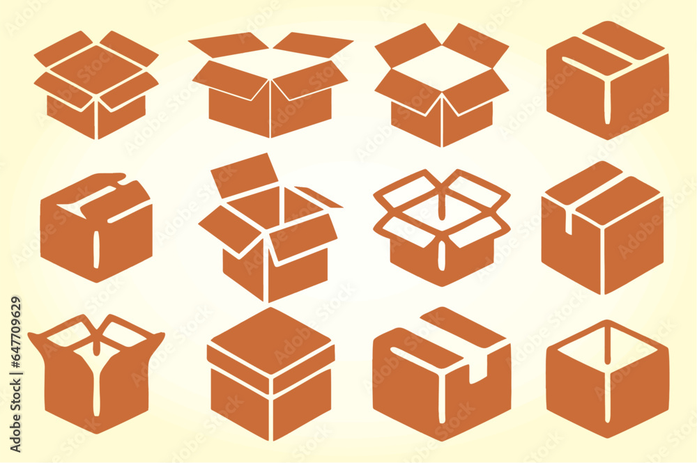 Carton delivery packaging open and closed 3d box set. Cardboard box ...