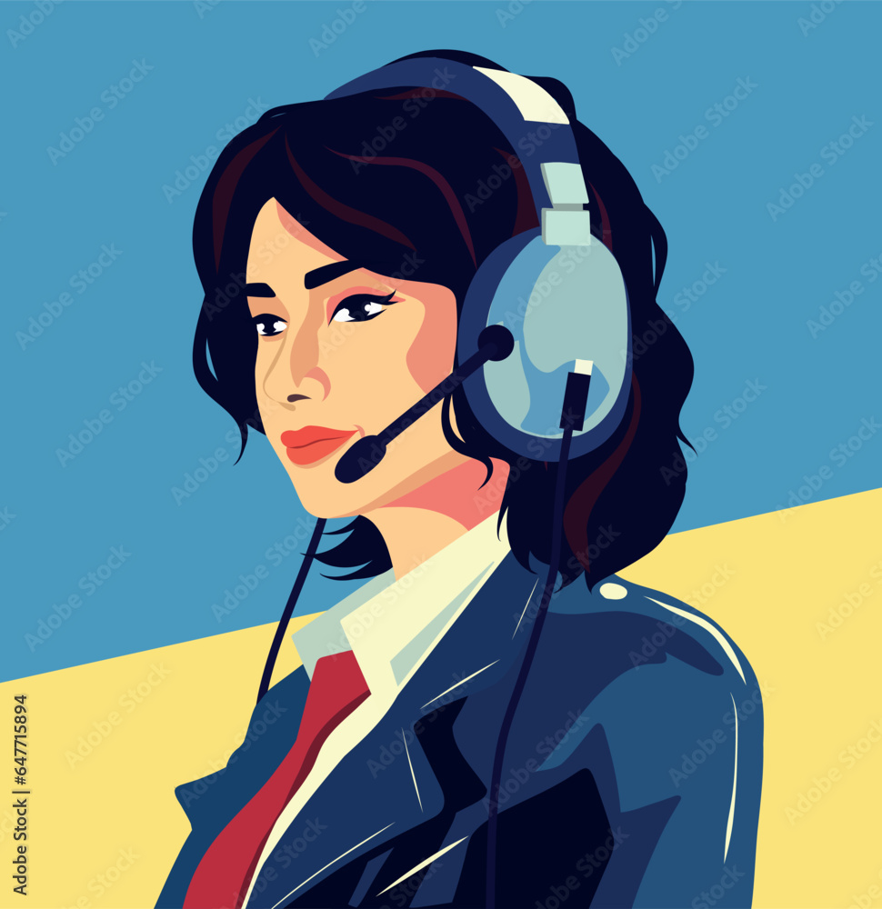 Character beautiful woman pilot, air traffic controller, operator ...