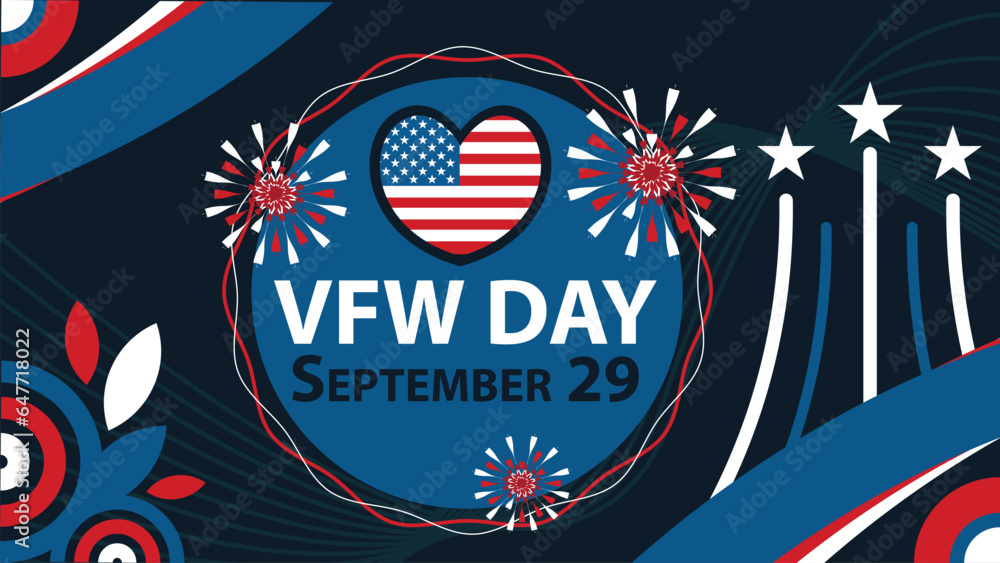 VFW DAY vector banner design with geometric shapes and vibrant colors ...