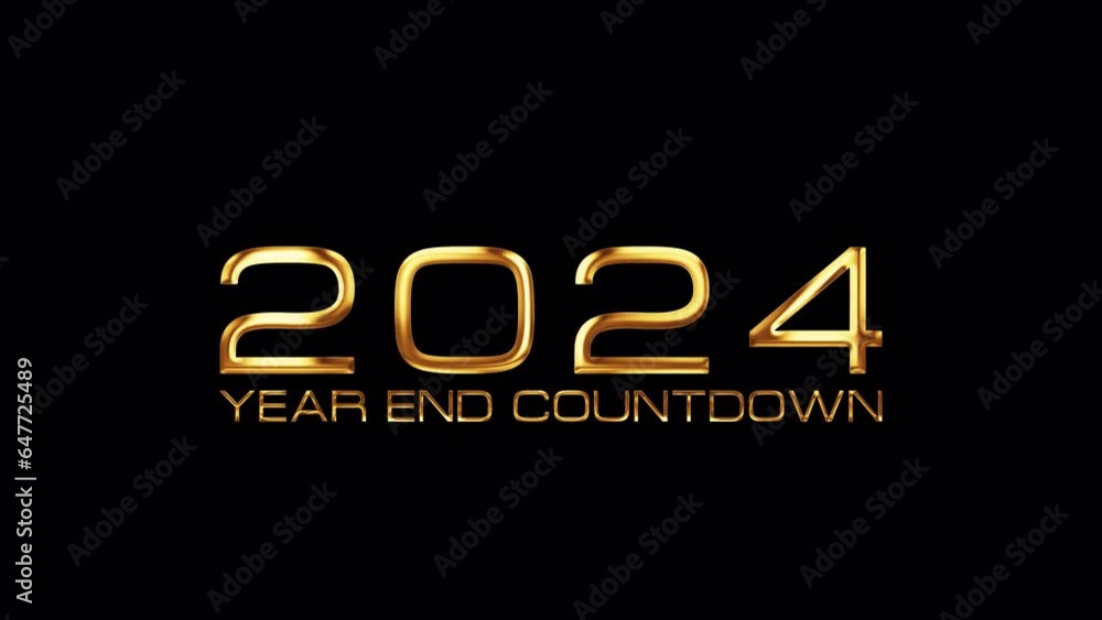 Loop 2024 Year End Countdown gold text shine loop light motion title on black abstract ...