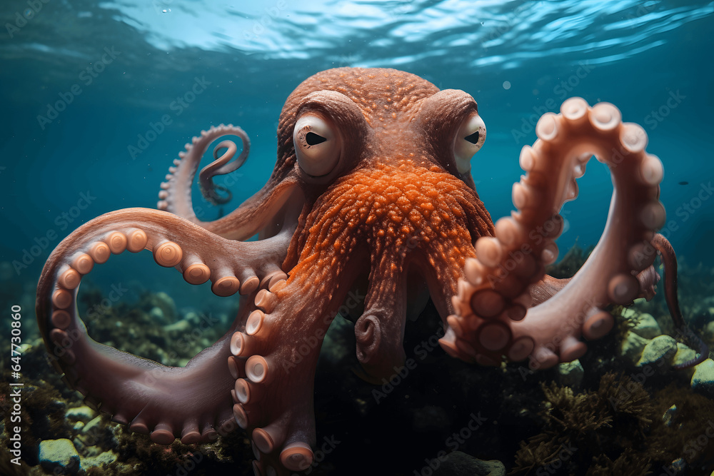 Octopus close up photo in the Ocean, underwater, seaworld, underwater ...