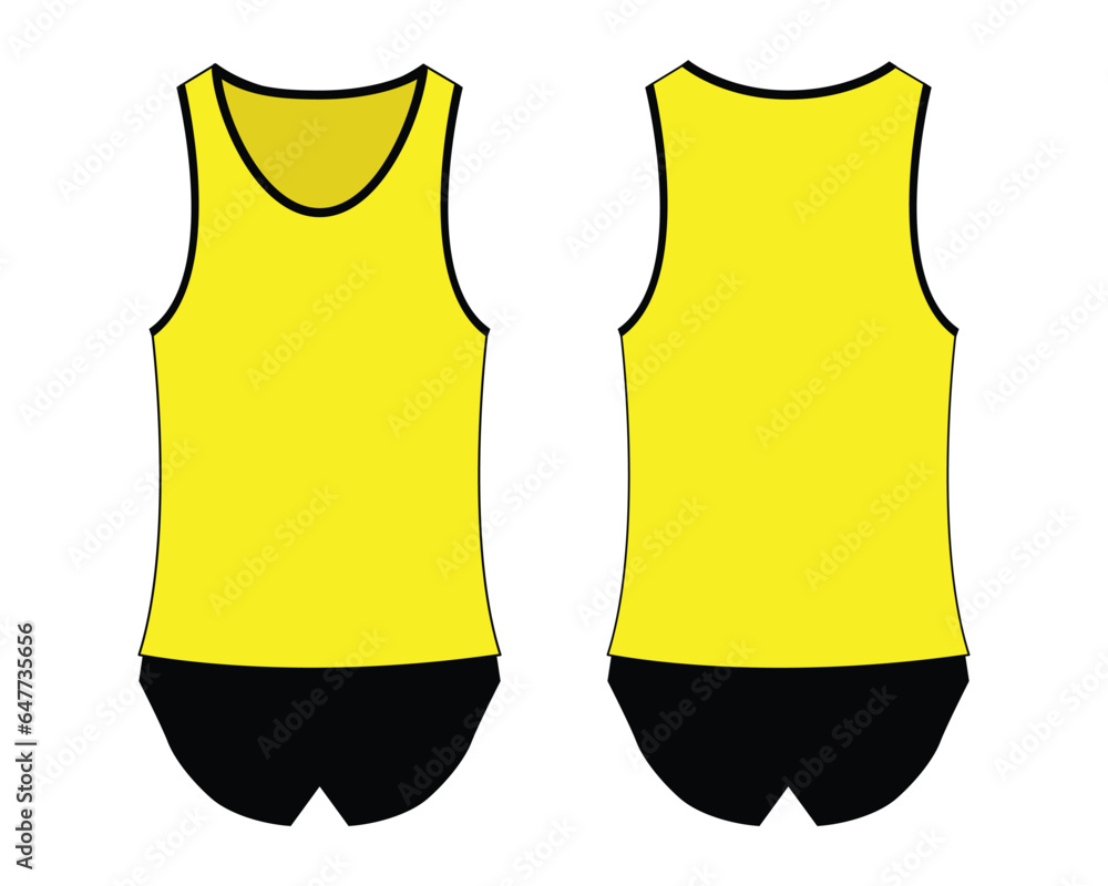 Blank Yellow Running Tank Template On White Background.Front and Back ...