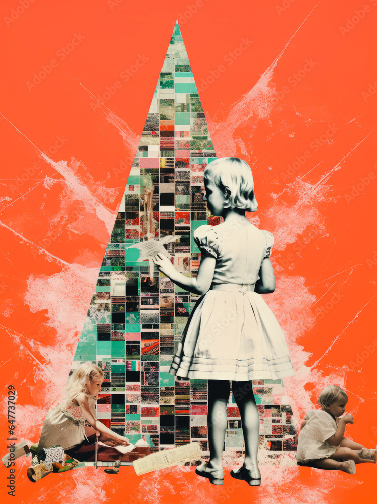 Pop art post-modern style poster collage featuring a cute little girl ...