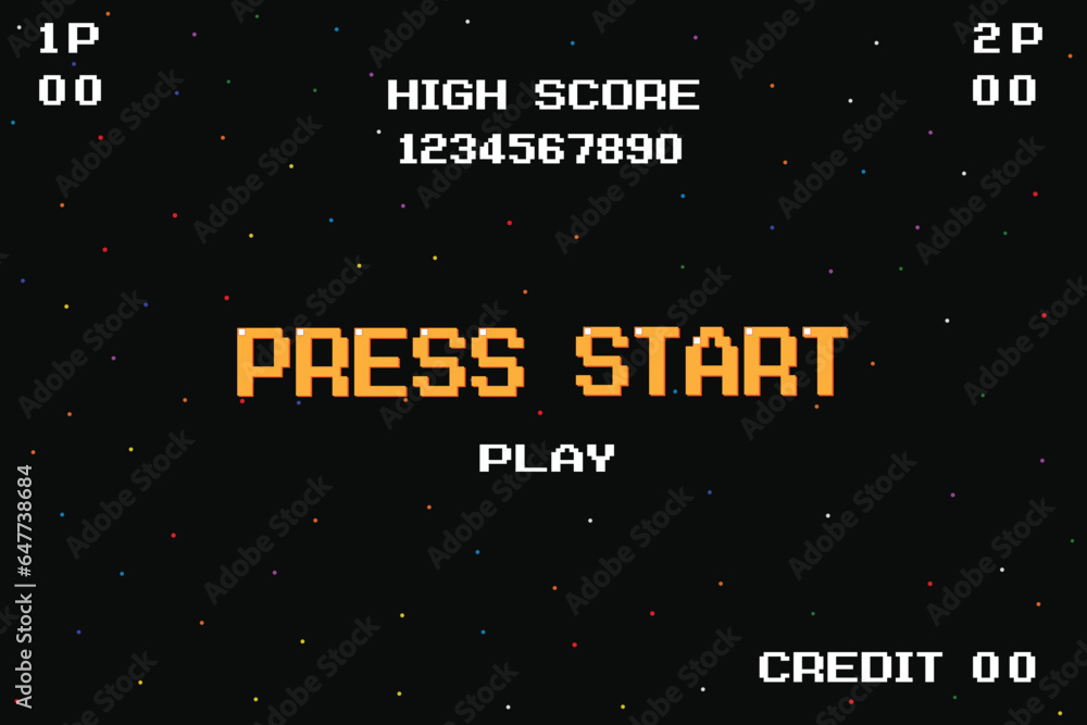 PRESS START PLAY. pixel art .8 bit game. retro game. for game assets in ...