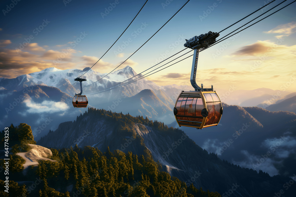 cable car going up a huge mountain, cable car, transportation, going up ...