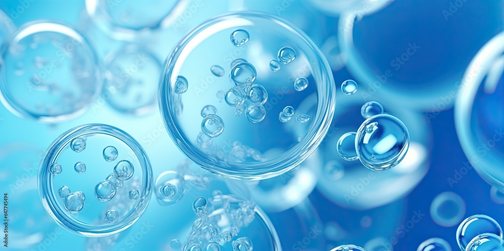 Cell structure on blue background. Oxygen cell under microscope ...