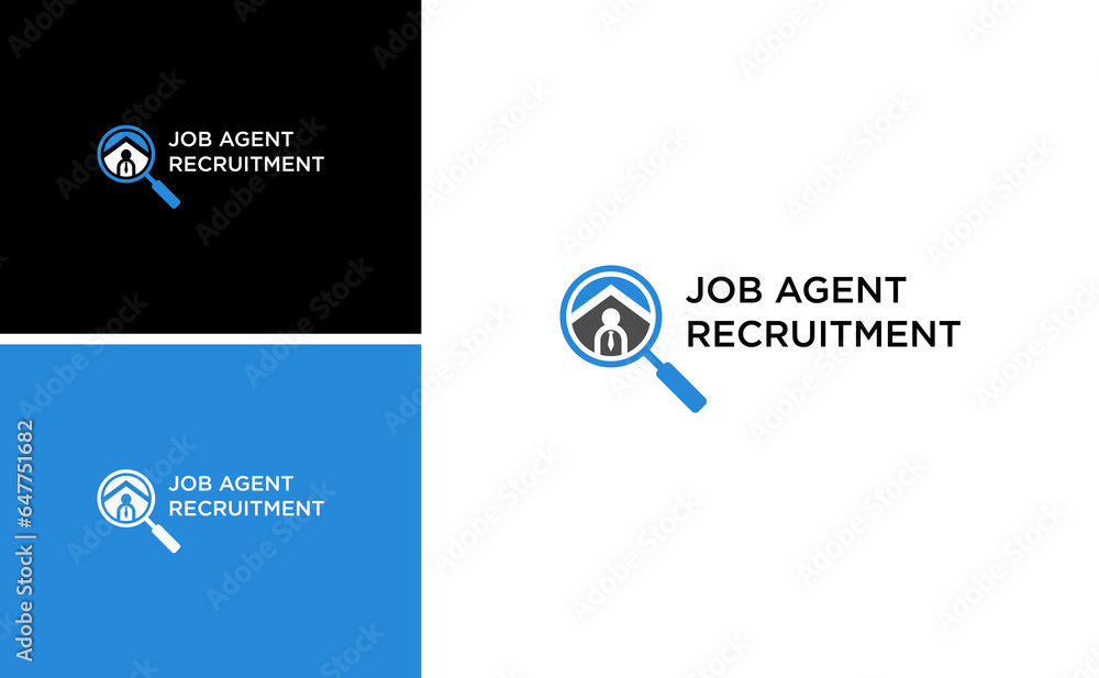 Job Agent Recruitment Logo Design With Magnifying Vector And House Logo ...