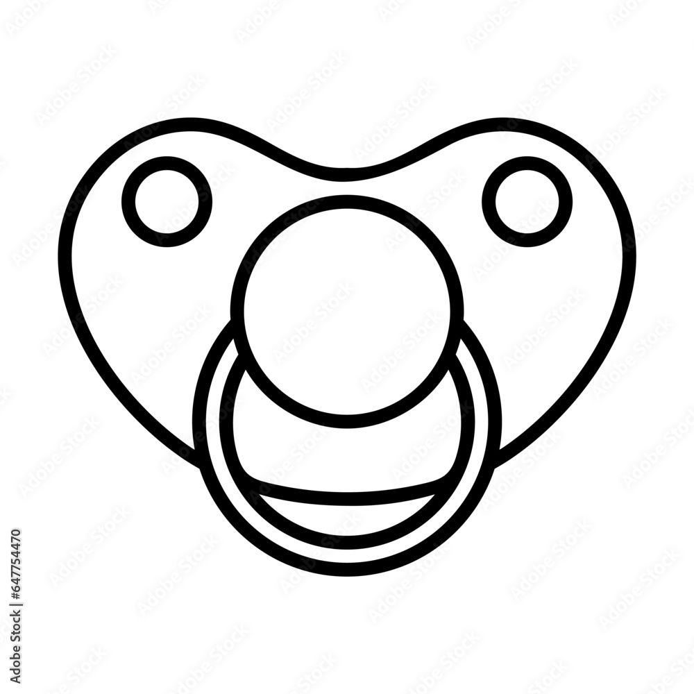 Simple outline of rubber pacifier front view vector icon. Black line ...