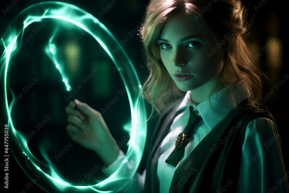 Young girl witch in magic school making spell fantasy novel ...