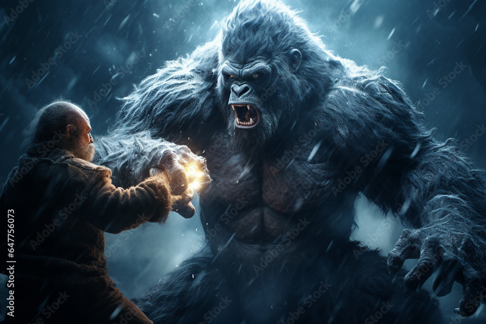 Generative ai collage photo of aggressive beast giant gorilla king kong ...