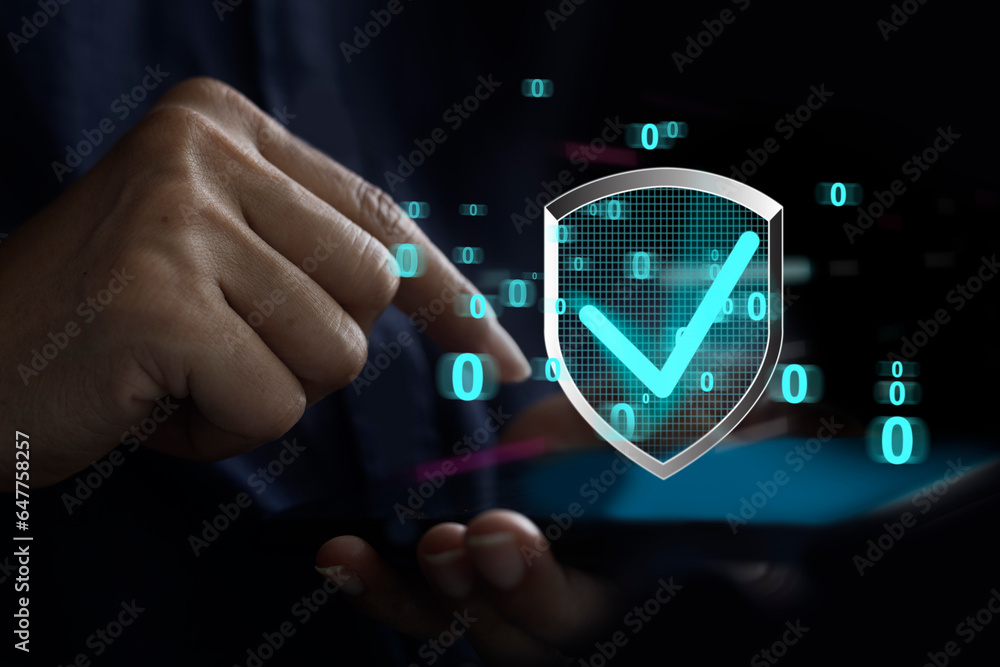 Safety shield icon while access on phone with laptop for validate ...
