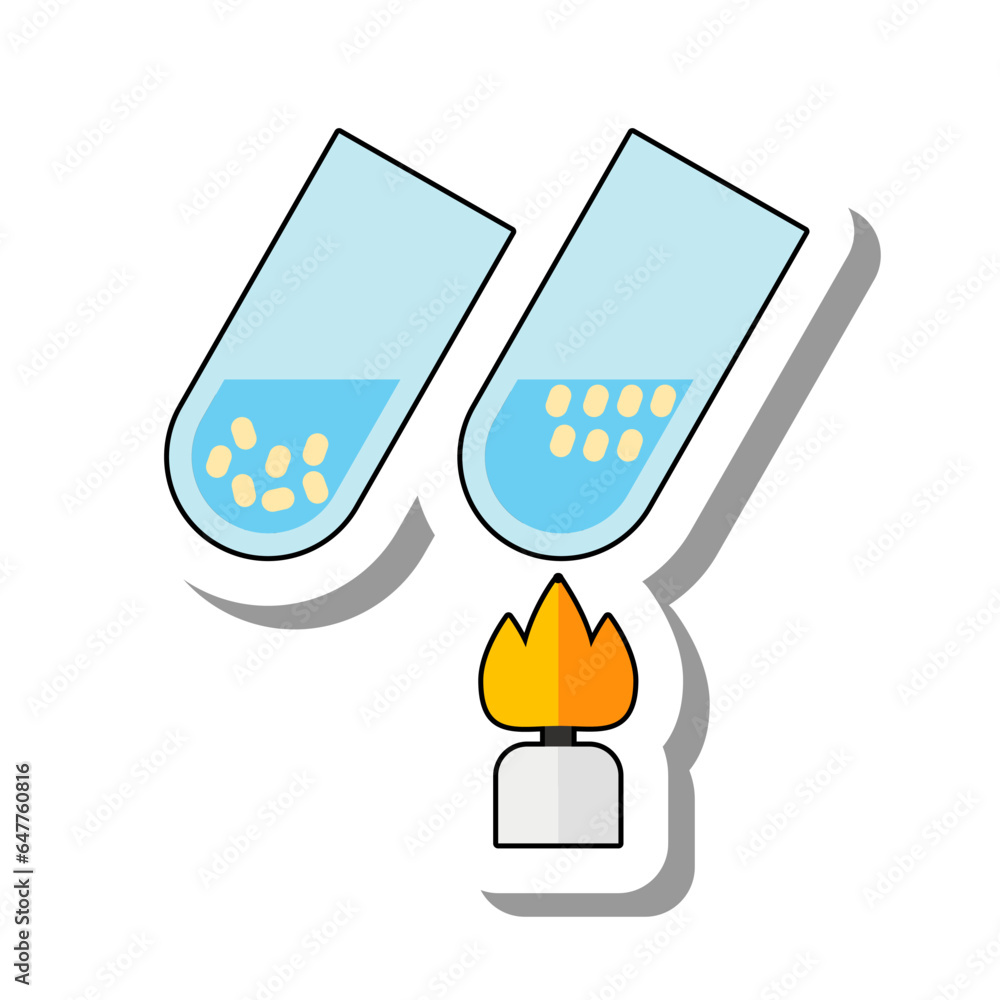 Alcohol burner heating test tubes flat paper sticker. Flask with ...