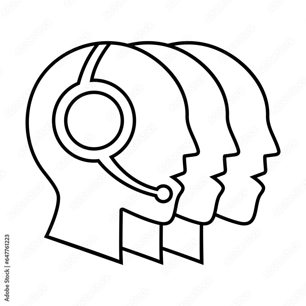 Simple outline of team of call center operators vector icon. Black line ...