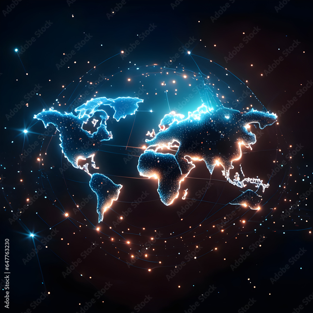 Map of digital world in light glowing with connecting, 3d graphic ...