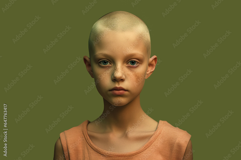 Generative AI image of portrait of preteen slim child suffering from ...