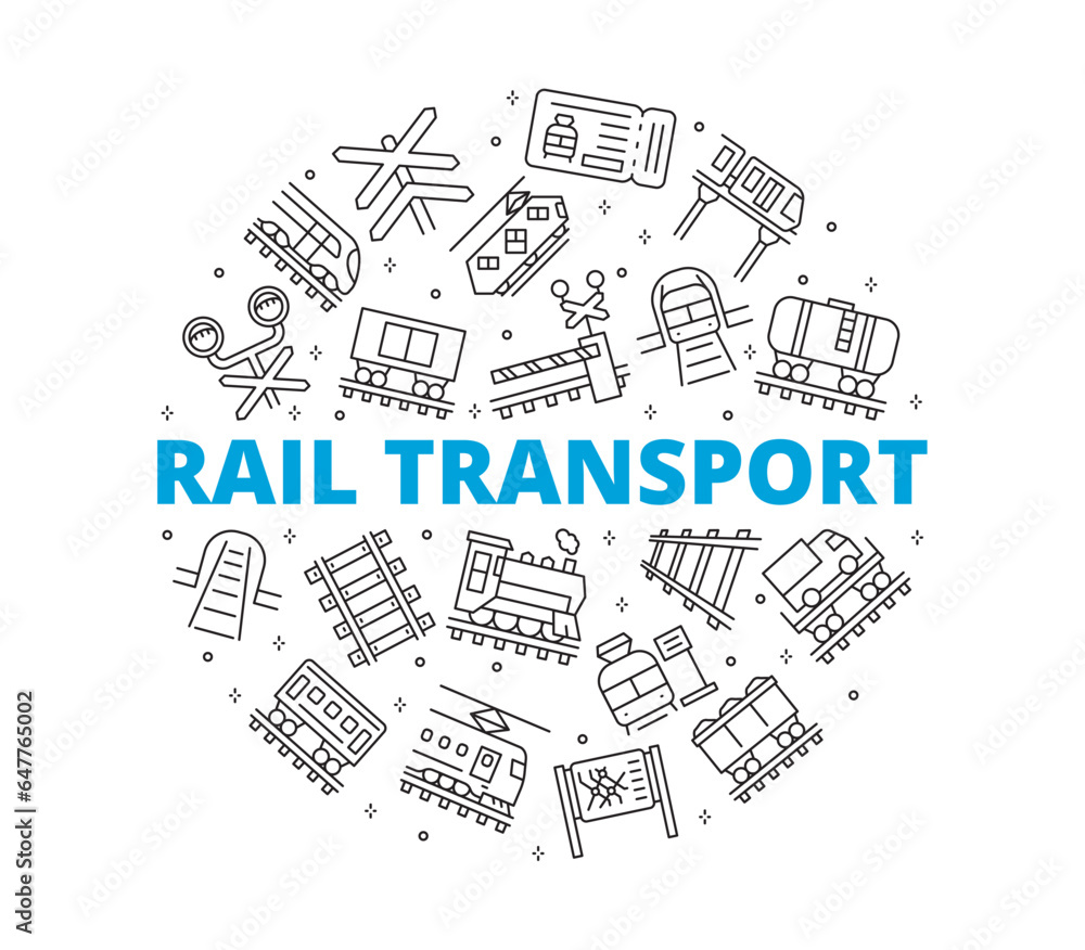Rail Transport Set Icons. Circular composition. Contains such symbols ...