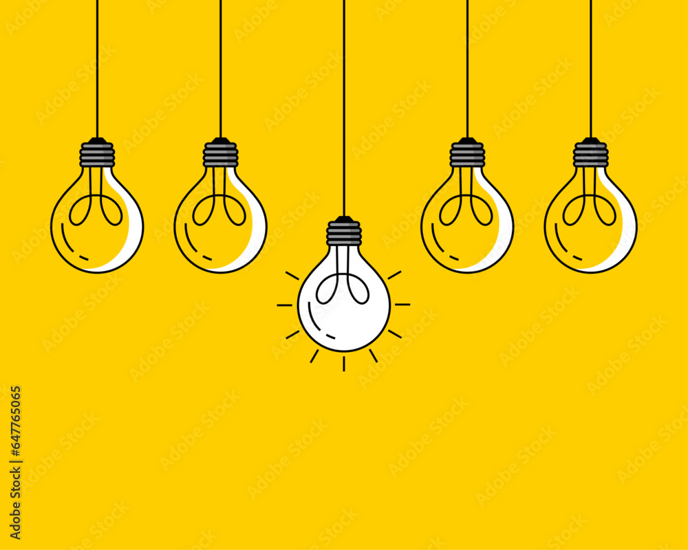 bright idea concept with light bulb hanging on yellow background ...