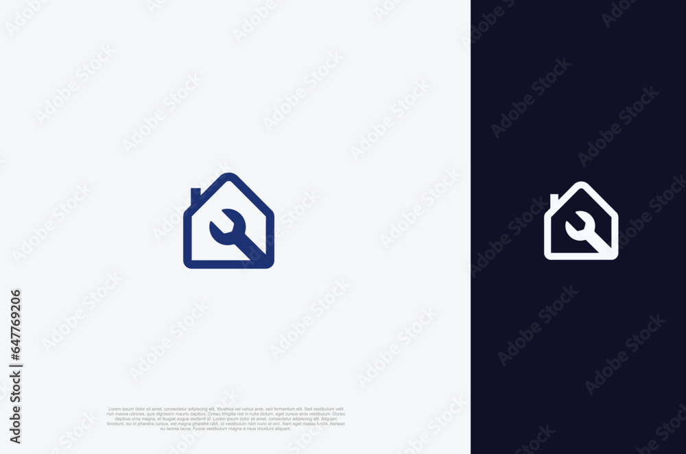 Modern house logo design with wrench service template icon sign ...