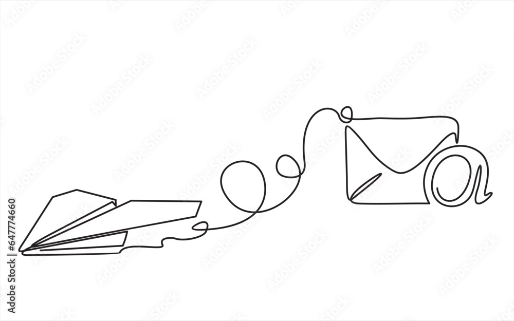 continuous one line drawing of Email message post letter send ...