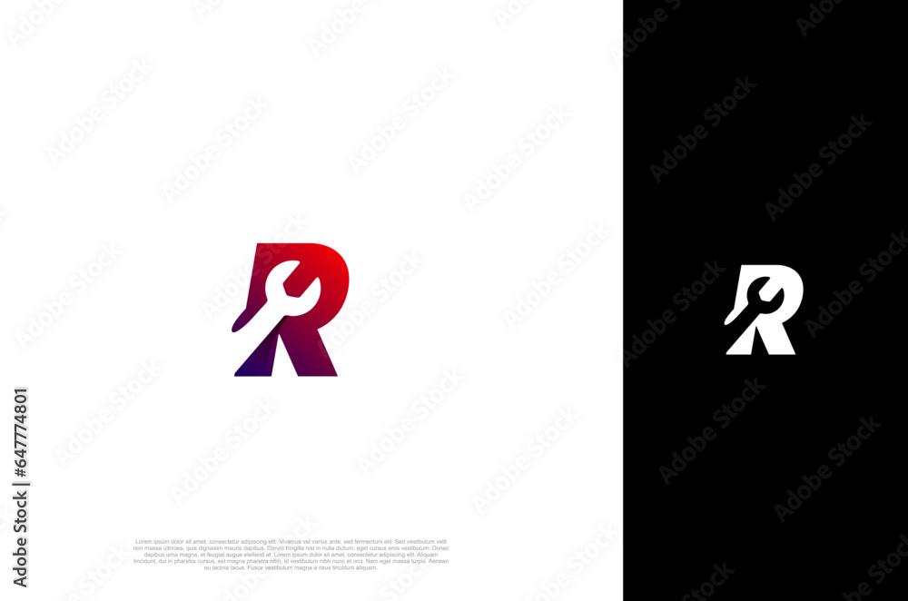Initial letter R and wrench design icon letter for business Repair ...
