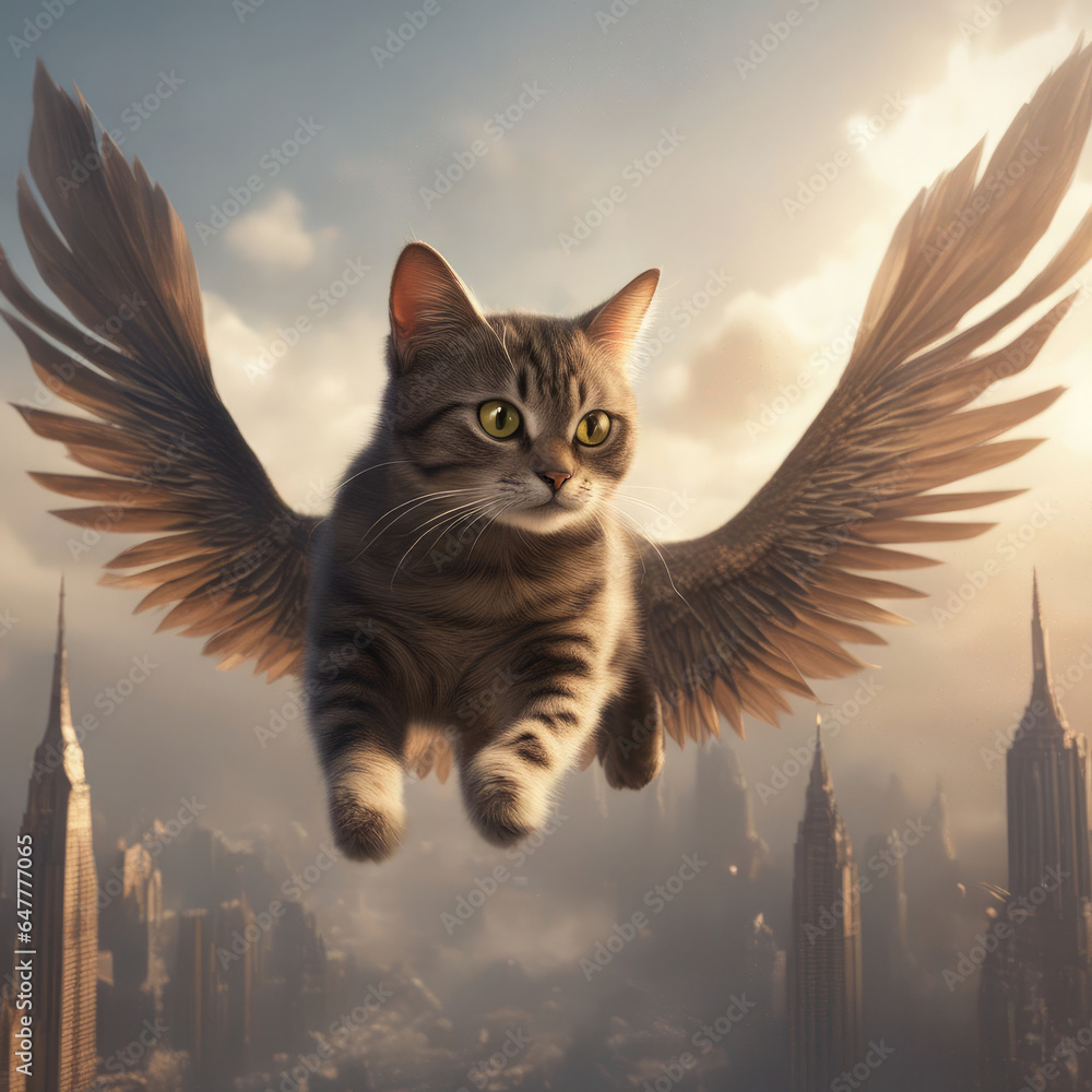 Generative AI Adorable Flying Cat, Cute cat flying in the sky ...